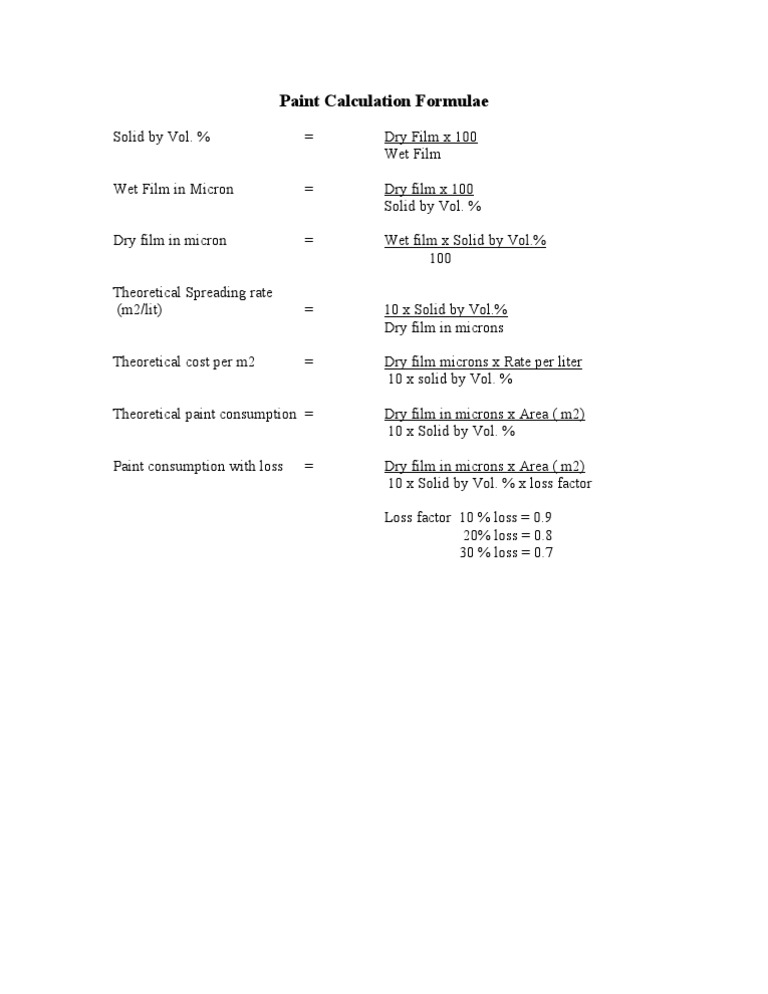 Paint Calculation Formulae | PDF