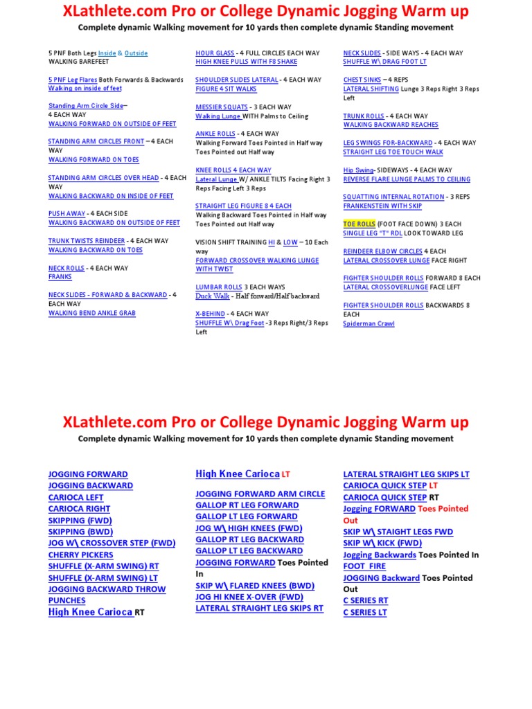 Elite Pro Dynamic Warm Up New Single Sheet Warm Up Hyperlinked | PDF | Anatomical Terms Of ...