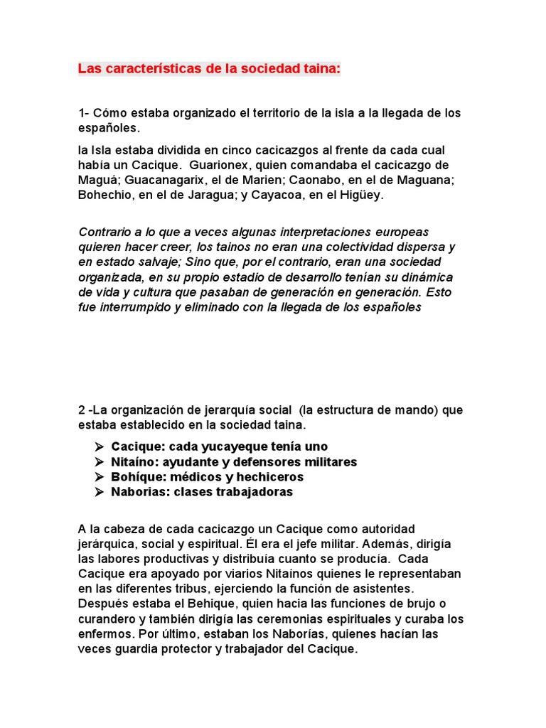 Semana 1 Actividad Las Carateristica de La Sociedad Taina | PDF