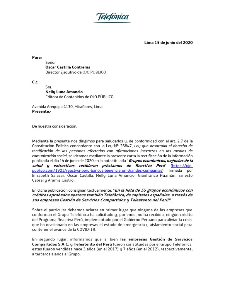 Carta - Telefónica | PDF