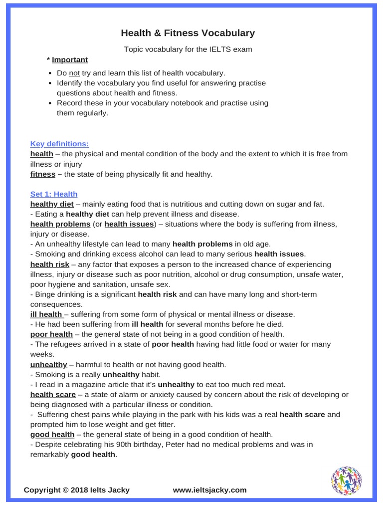 Health & Fitness Vocabulary: Key Definitions | PDF | Wellness