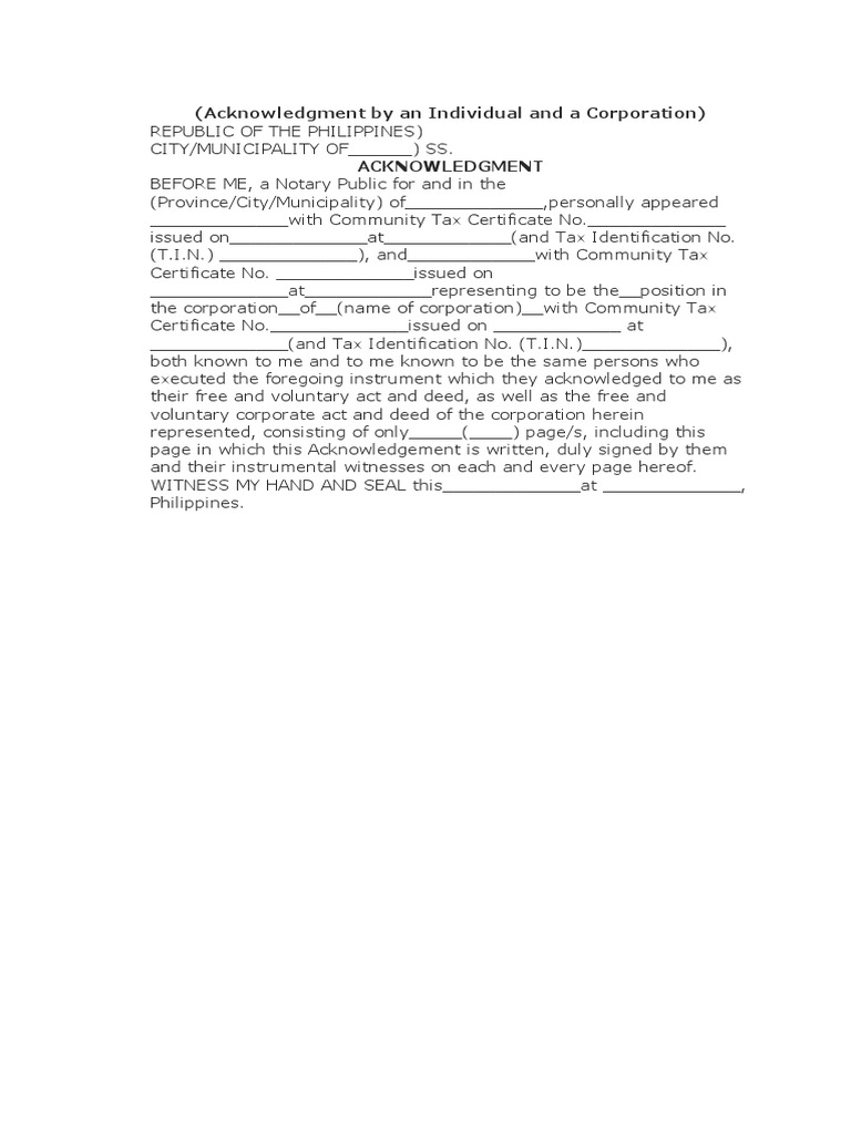 Acknowledgement Individual and Corp | PDF