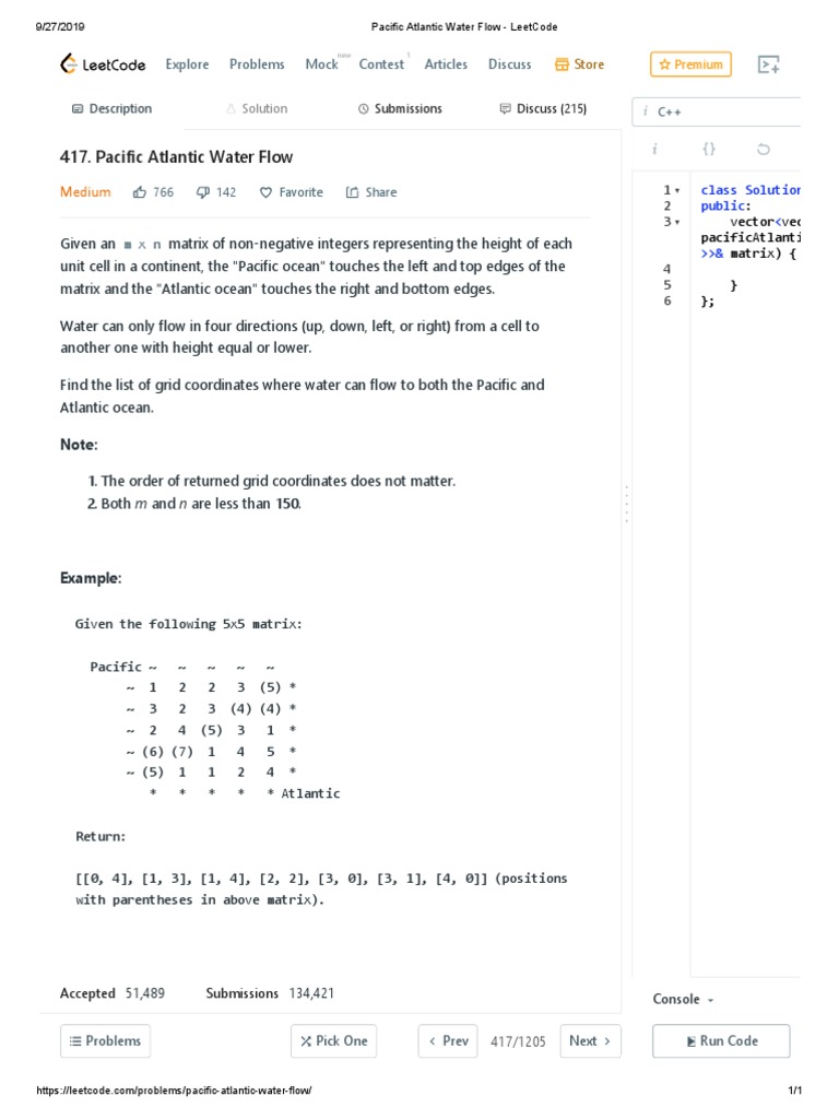 Pacific Atlantic Water Flow - LeetCode | PDF | Pacific Ocean | Mathematical Analysis