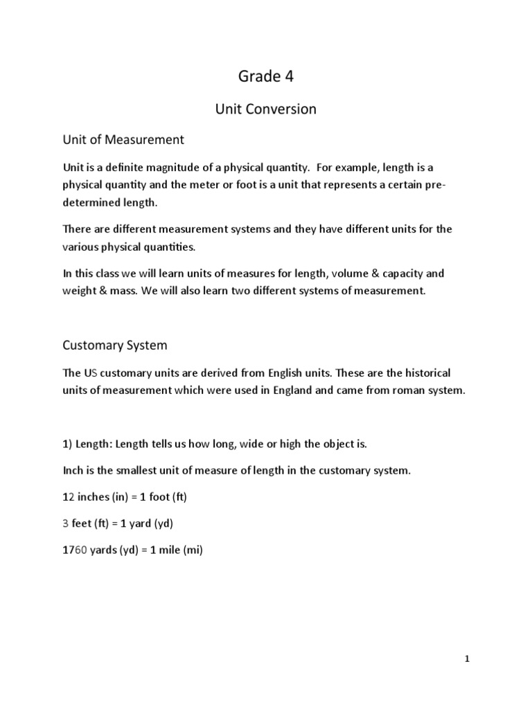 Grade 4: Unit Conversion | PDF