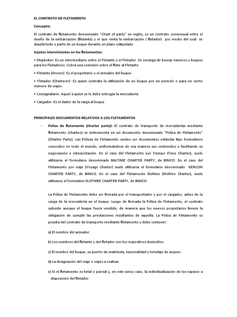 Fletamento Pdf Póliza De Seguros Transporte De Mercancías