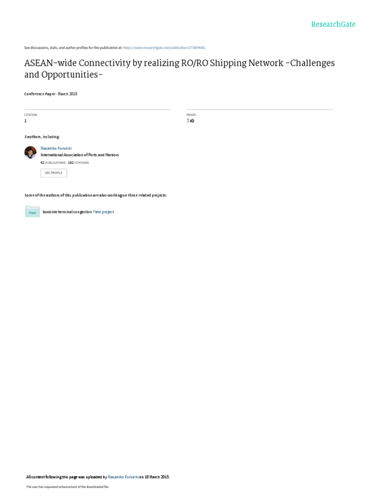 ASEAN-wide Connectivity by Realizing RO/RO Shipping Network ...