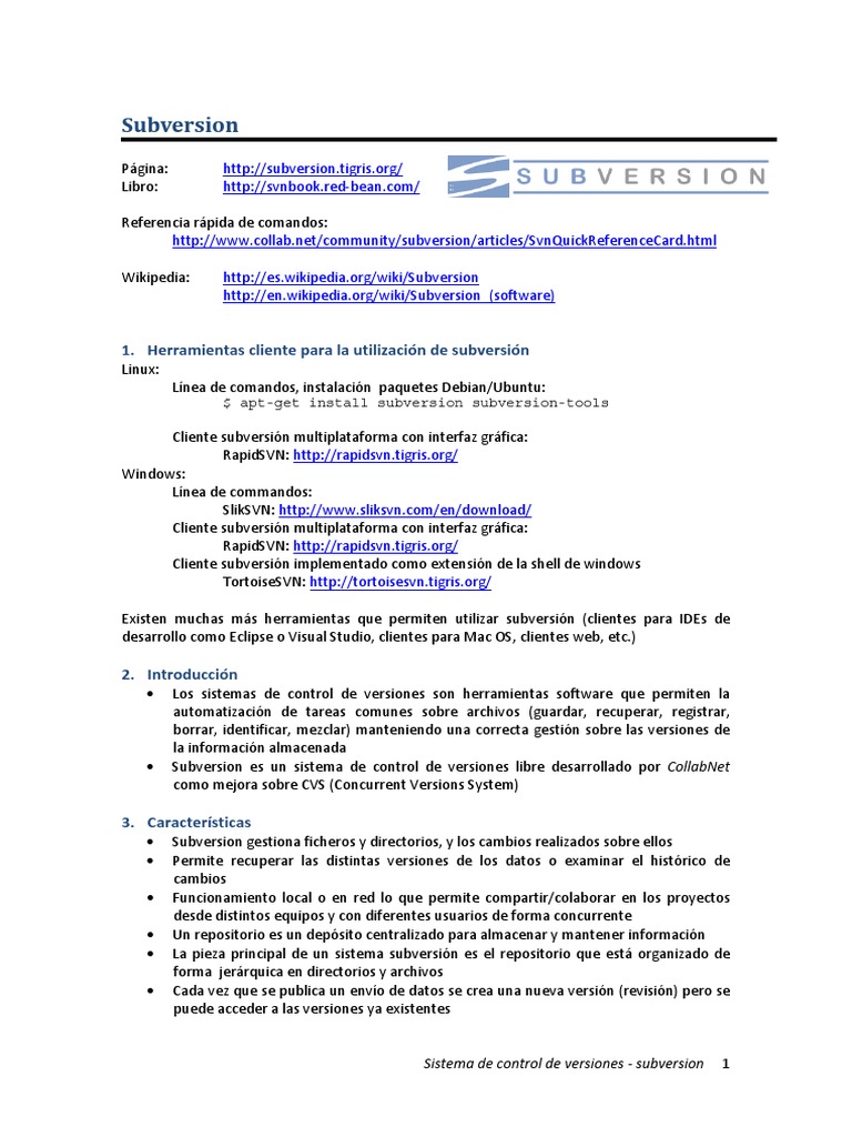 Introducción al sistema de control de versiones Subversion | PDF | Control de versiones ...