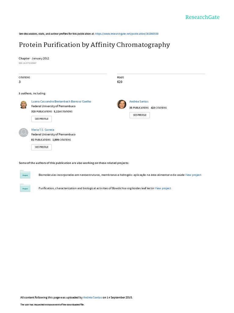 Protein Purification by Affinity Chromatography: January 2012 | PDF ...