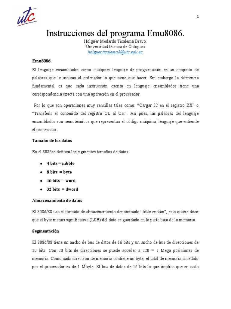 Instrucciones Del Programa Emu8086 | PDF | Poco | Arquitectura de Computadores
