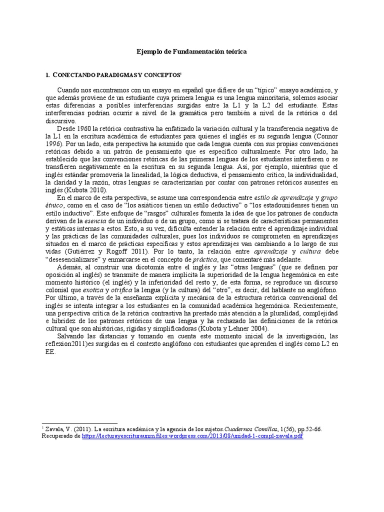 Ejemplo de Fundamentación Teórica (Artículo de Virginia Zavala) | PDF ...