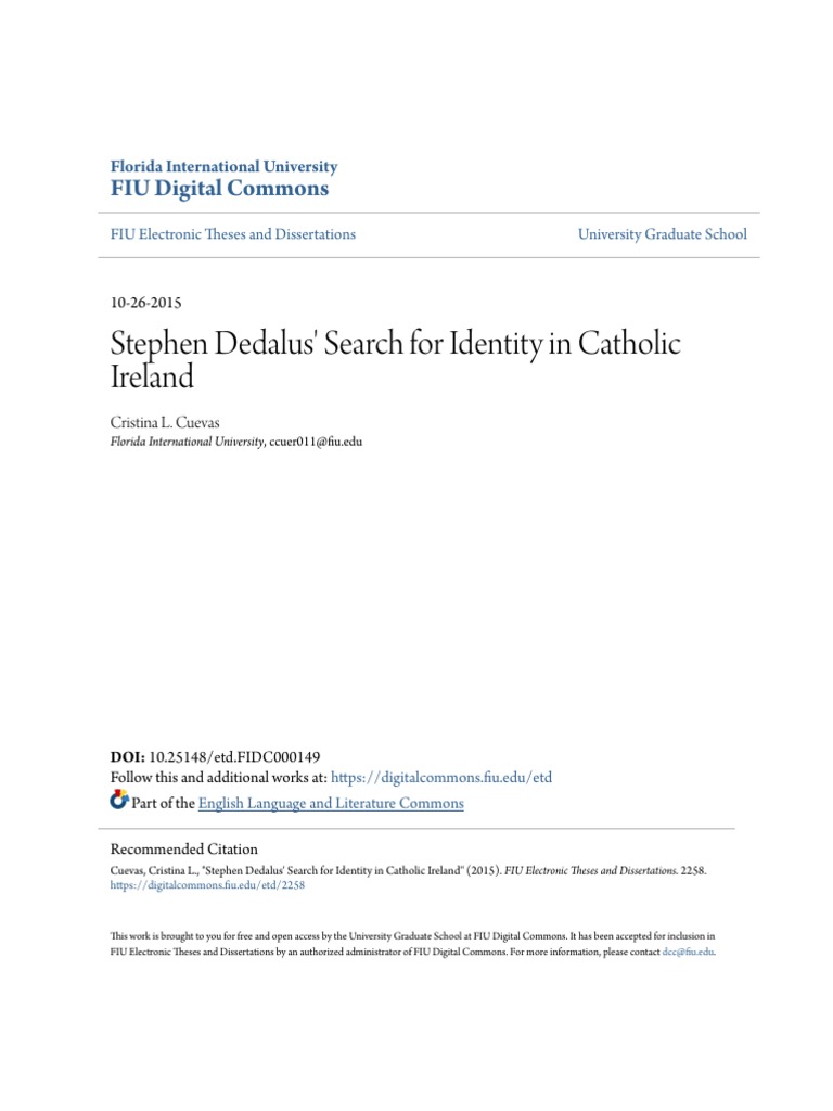 Stephen Dedalus' Search For Identity in Catholic Ireland: FIU Digital ...
