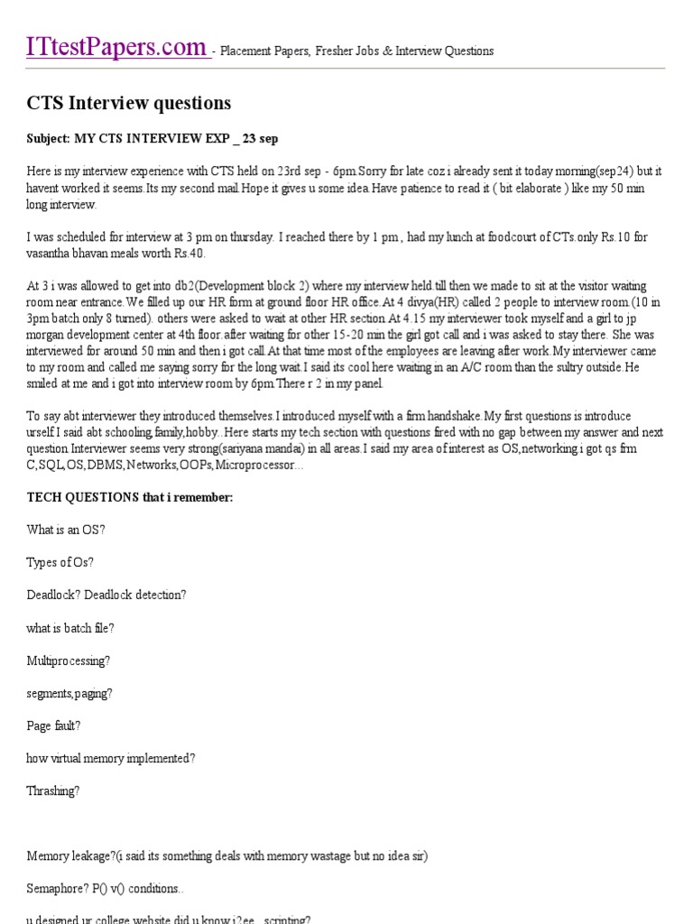 1125-CTS Interview Questions | Download Free PDF | Operating System ...