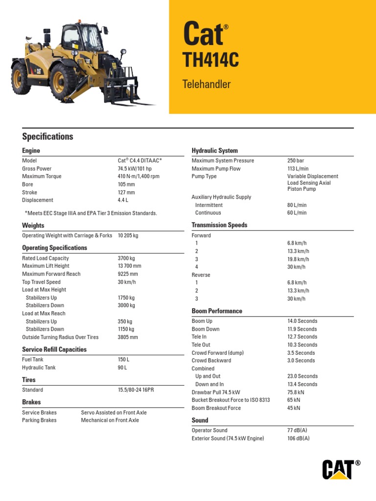 Especificaciones TH414C PDF | PDF | Horsepower | Vehicle Technology