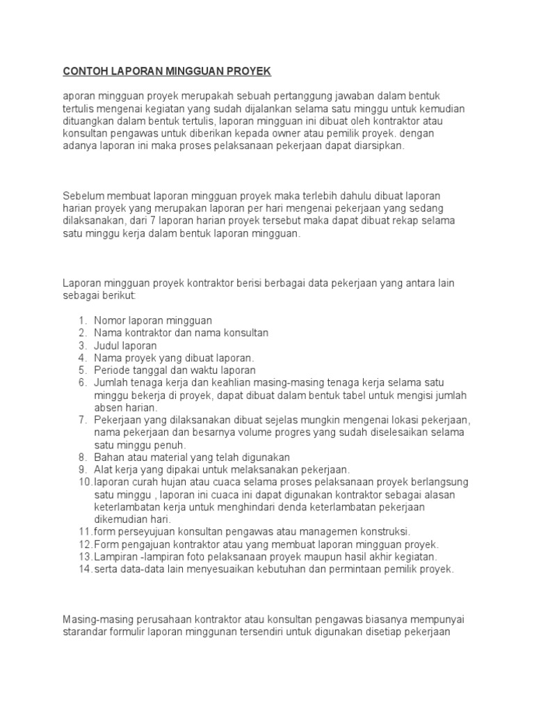 Contoh Laporan Mingguan Proyek | PDF