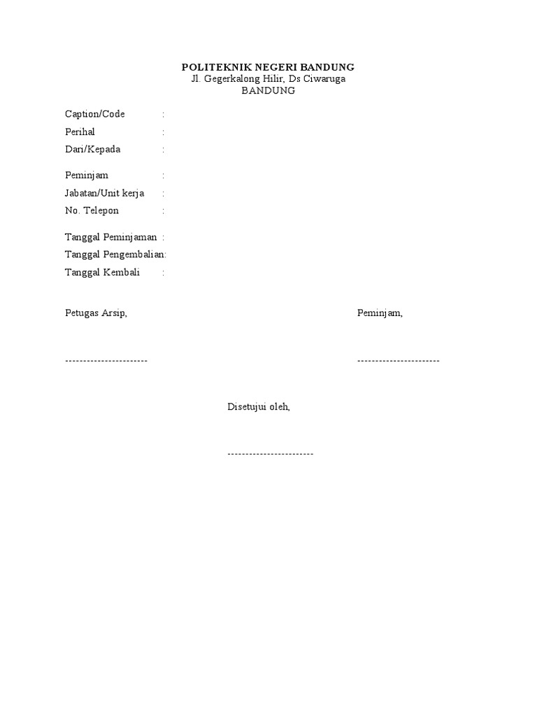 Contoh Formulir Peminjaman Arsip | PDF