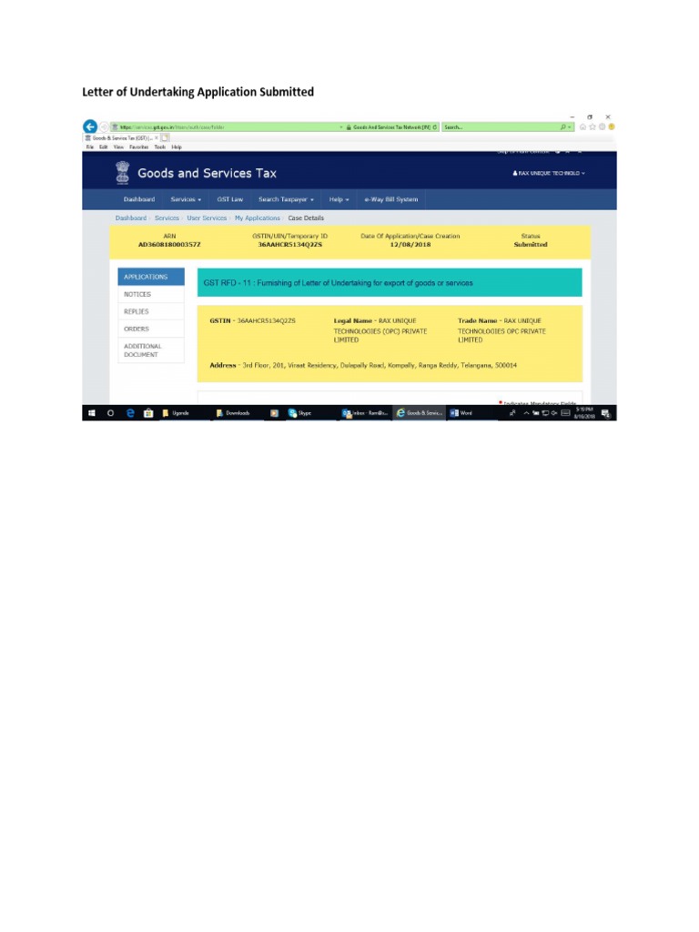 Letter of Undertaking Application Submitted | PDF | Law