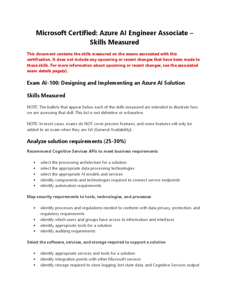 Microsoft Certified Azure Ai Engineer Associate Skills Measured | PDF ...