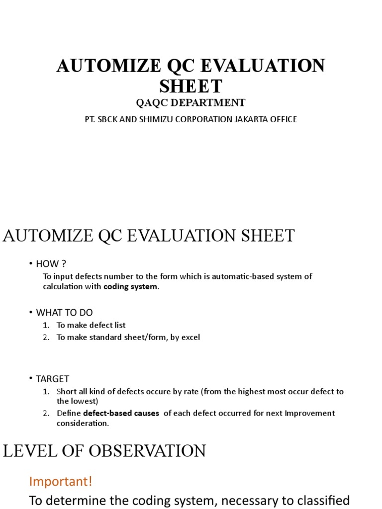Automize QC Evaluation Sheet | PDF | Cognition | Business