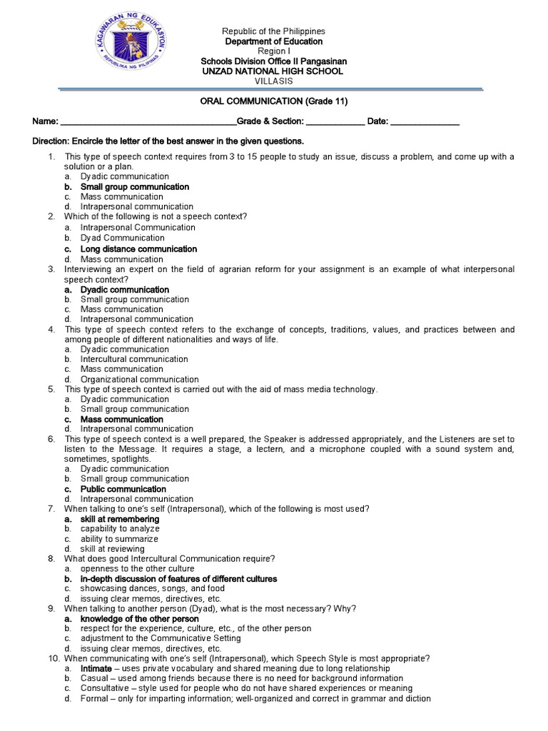 Final Exam Oral Comm. | PDF | Jargon | Communication