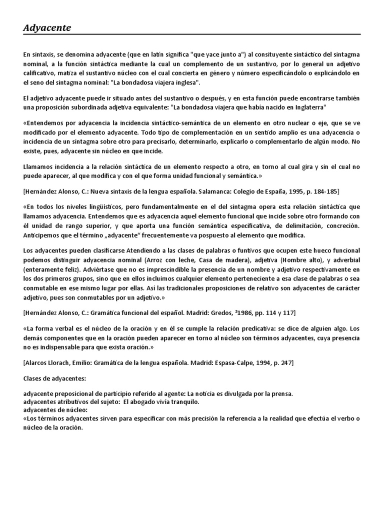 Adyacente | PDF | Sintaxis | Adjetivo