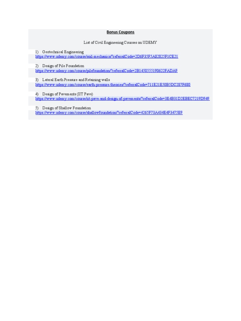 List of Civil Engineering Courses On UDEMY 1) Geotechnical Engineering ...