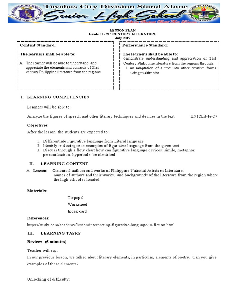 Identify The Figures of Speech | PDF | Lesson Plan | Learning