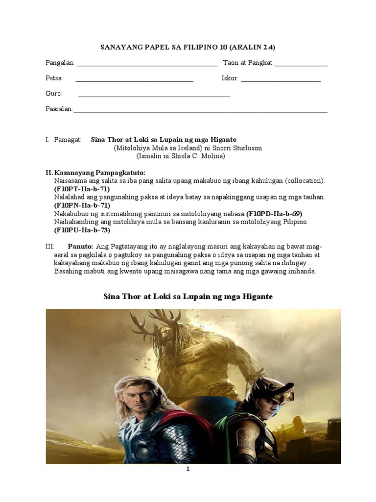 Filipino 10 Worksheet | PDF