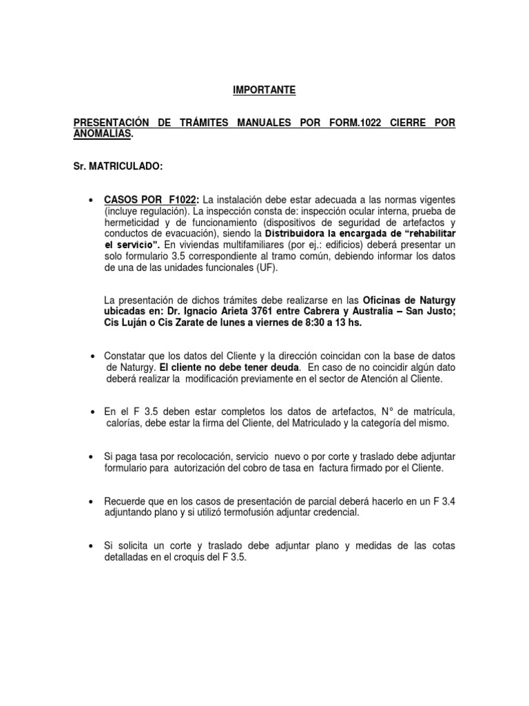 Presentación de Trámites Form. 1022 Naturgy | PDF | Negocios | Tecnología