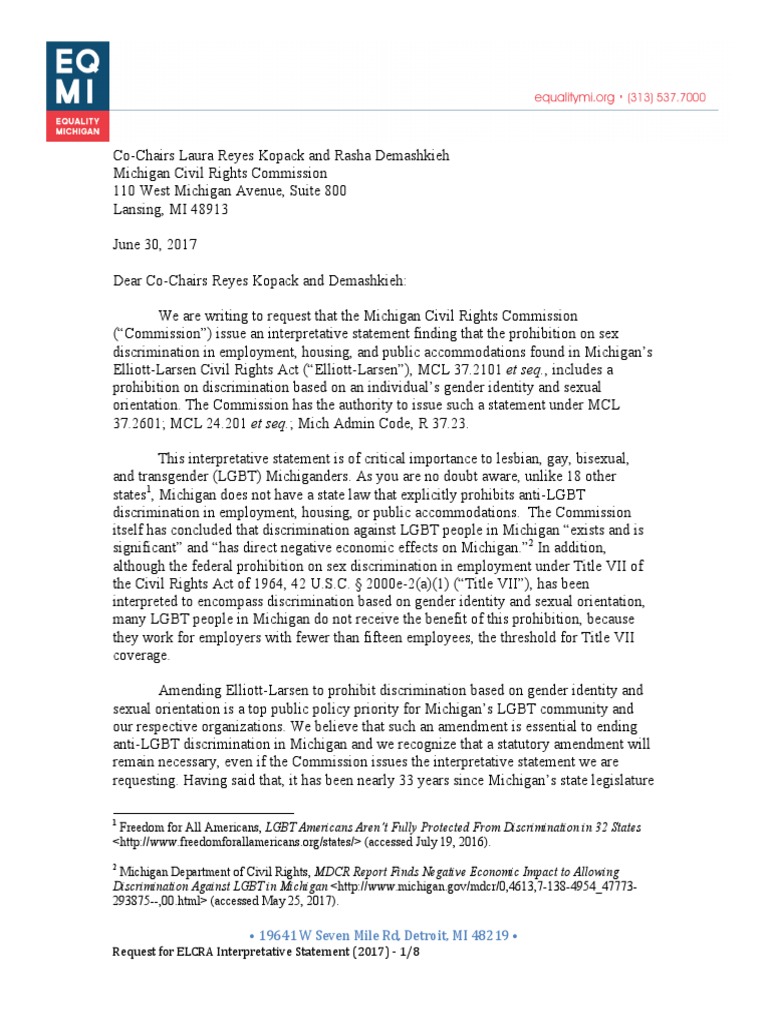 EQMI Request For Interpretative Statement FINAL | PDF | Civil Rights ...