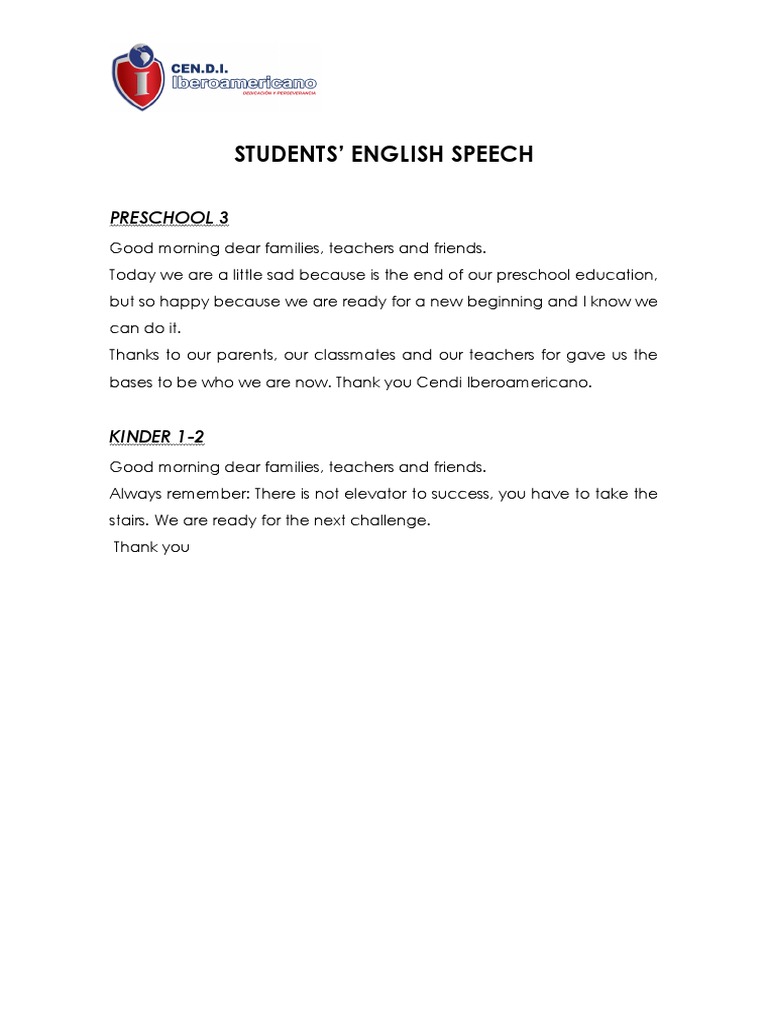 Students' English Speech: Preschool 3 | PDF
