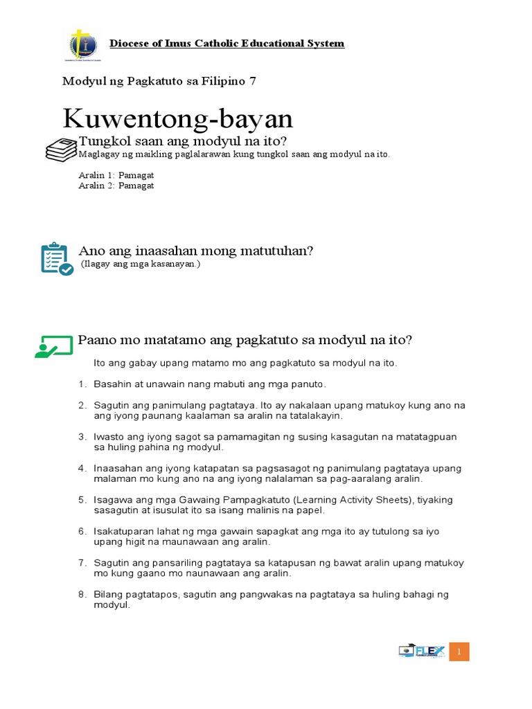 JHS Filipino Module Template Folio | PDF