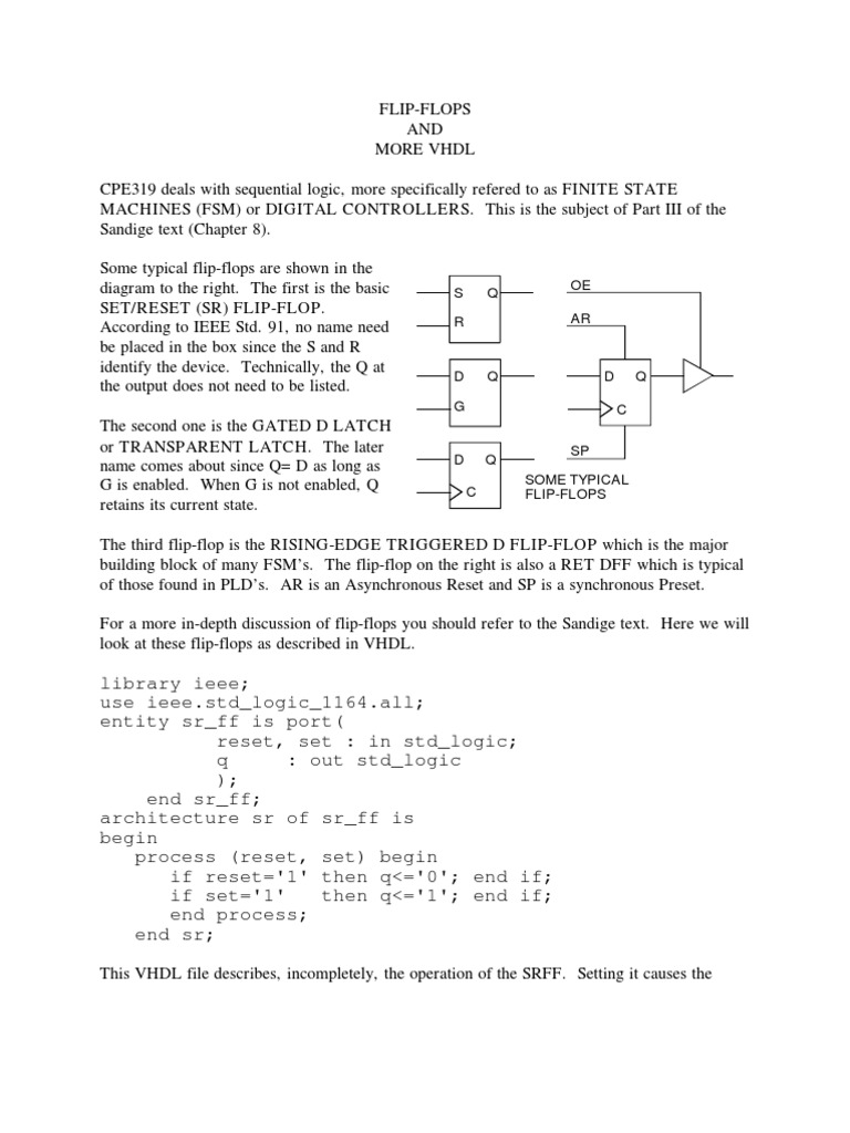 Flip Flops Vhdl | Electrical Circuits | Electronic Circuits