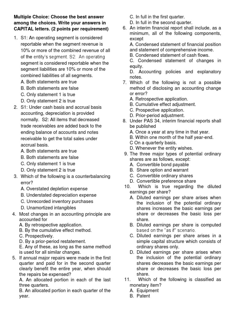 Multiple Choice: Choose The Best Answer Among The Choices. Write Your ...