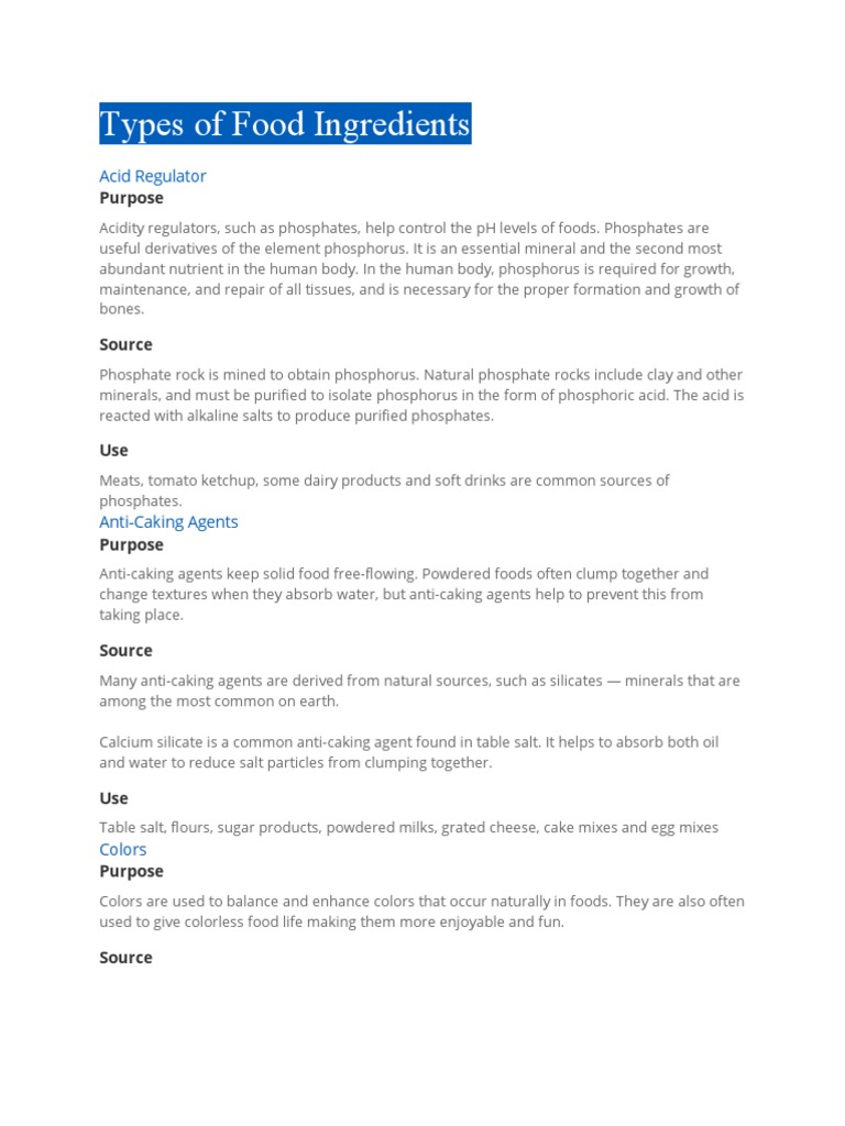 Types of Food Ingredients | PDF | Sugar Substitute | Fruit Preserves