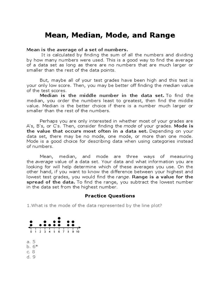 Mean - Mode, Median Range | PDF | Mean | Median
