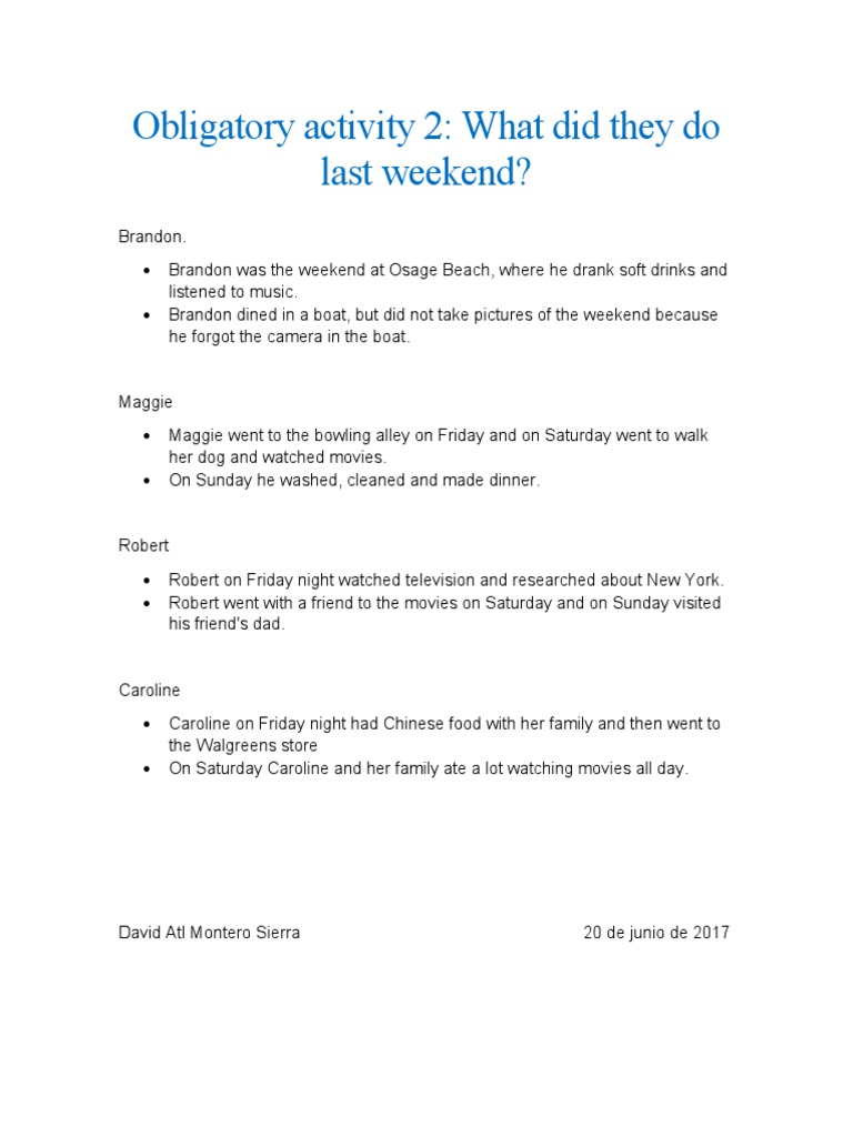 Weekend Activities Recap | PDF