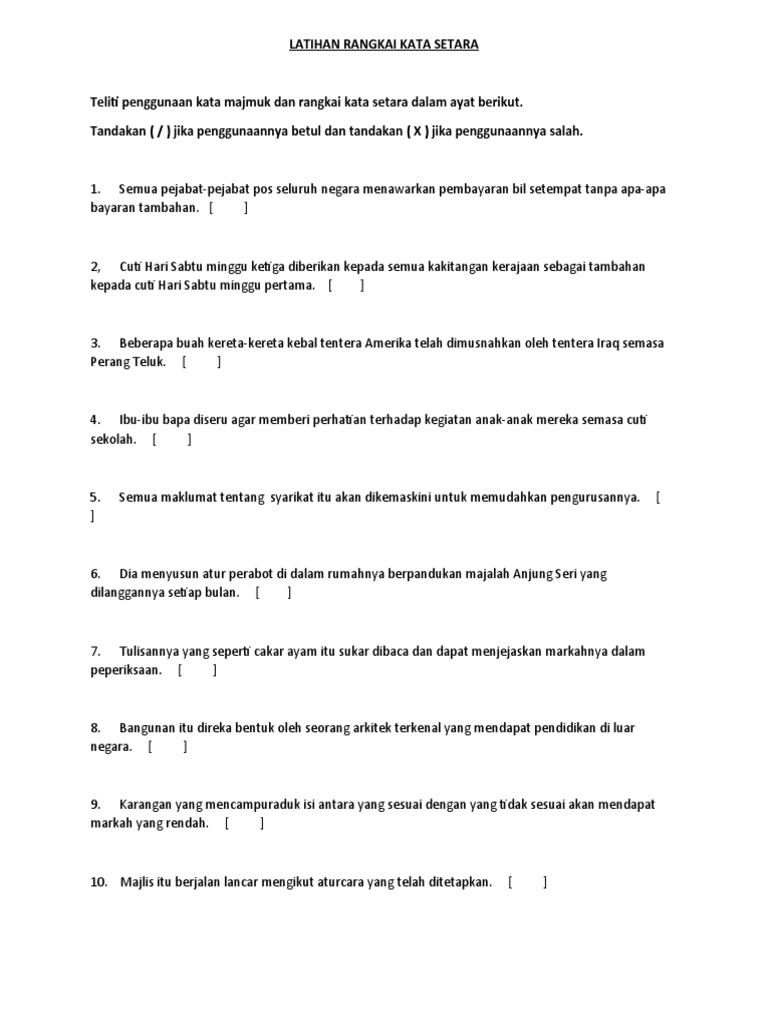 Latihan Rangkai Kata Setara | PDF