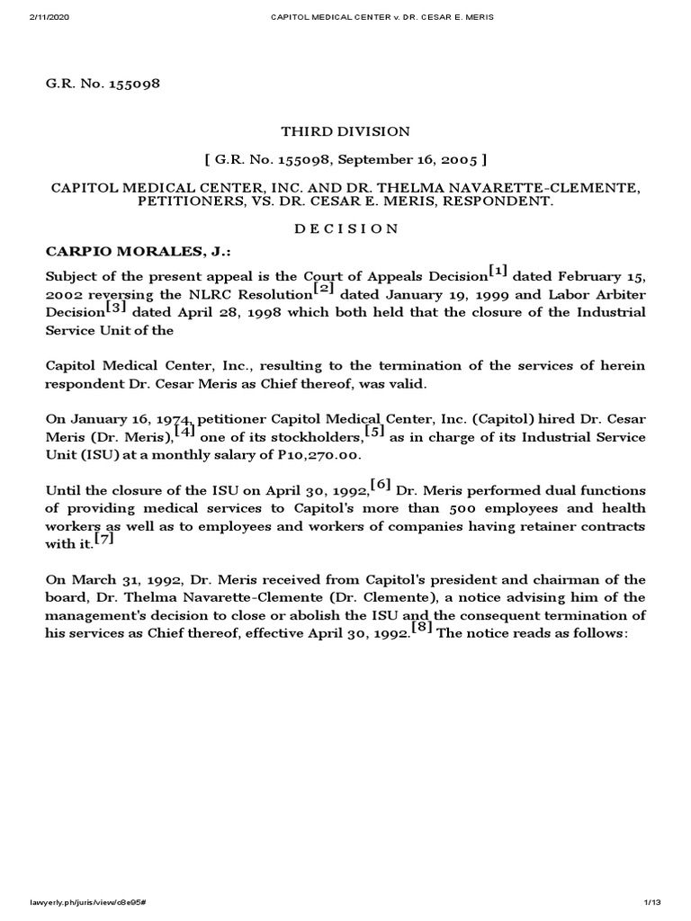 CAPITOL MEDICAL CENTER v. DR. CESAR E. MERIS | PDF | Damages | Employment