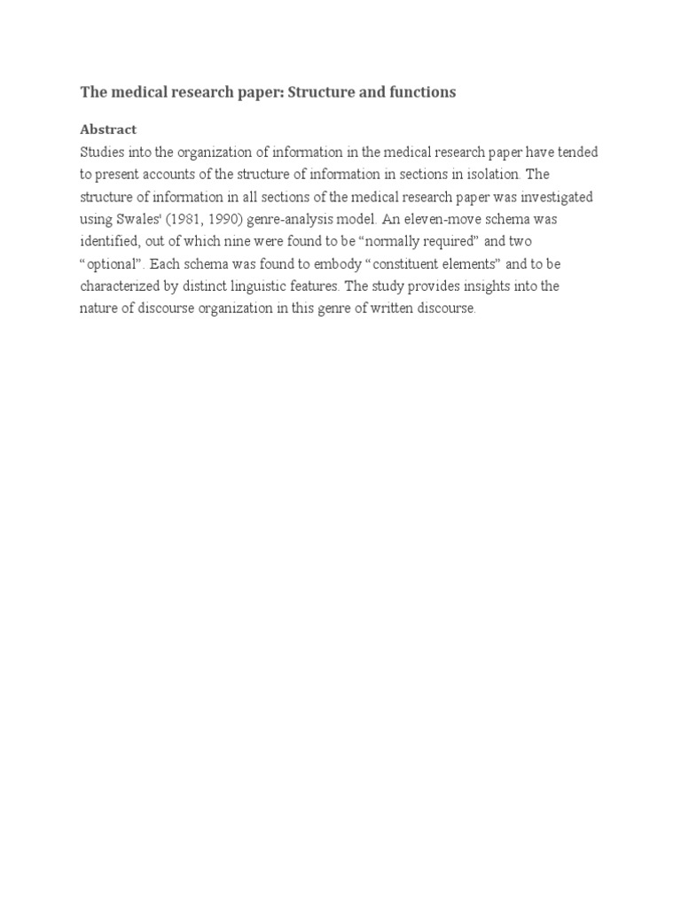 The Medical Research Paper: Structure and Functions | PDF