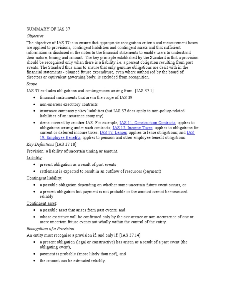Summary of Ias 37 | PDF | International Financial Reporting Standards ...