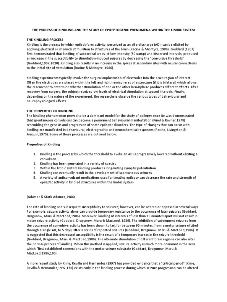 The Process of Kindling and The Study of Epileptogenic Phenomena Within ...