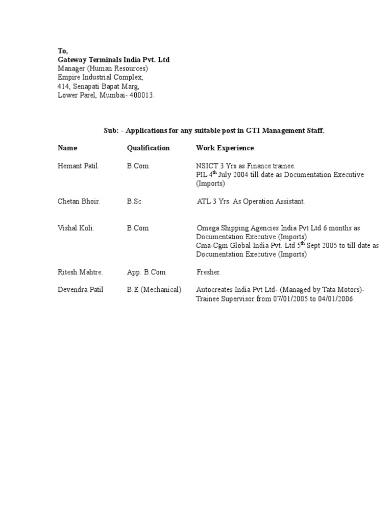 GTI Management Staff Applications | PDF