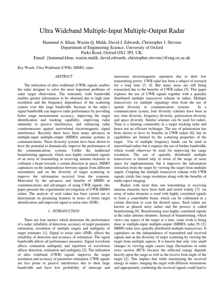 Ultra Wideband Multiple-Input Multiple-Output Radar | PDF | Radar | Ultra Wideband