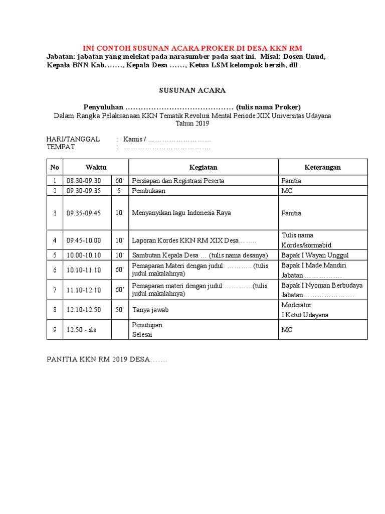 Susunan Acara KKN RM | PDF