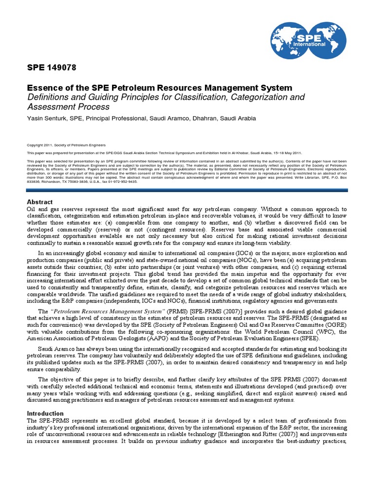 SPE 149078 Essence of The SPE Petroleum Resources Management System ...