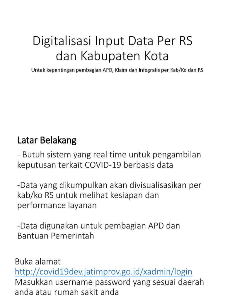 Pedoman Input Data Pasien RS Dan Dinkes | PDF