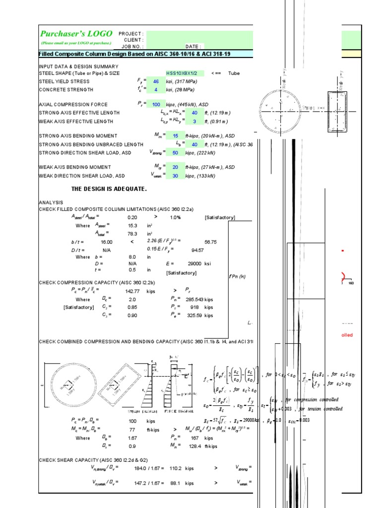 Filled Composite Column Design Based On AISC 360-10/16 & ACI 318-19 ...