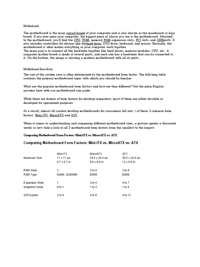 Comparing Motherboard Form Factors: Mini-Itx vs. Microatx vs. Atx | PDF ...