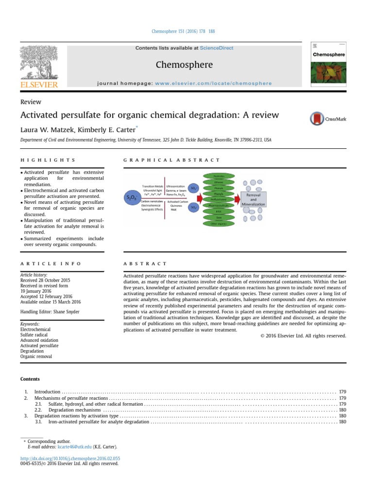 Activated Persulfate For Organic Chemical Degradation - A Review | PDF ...