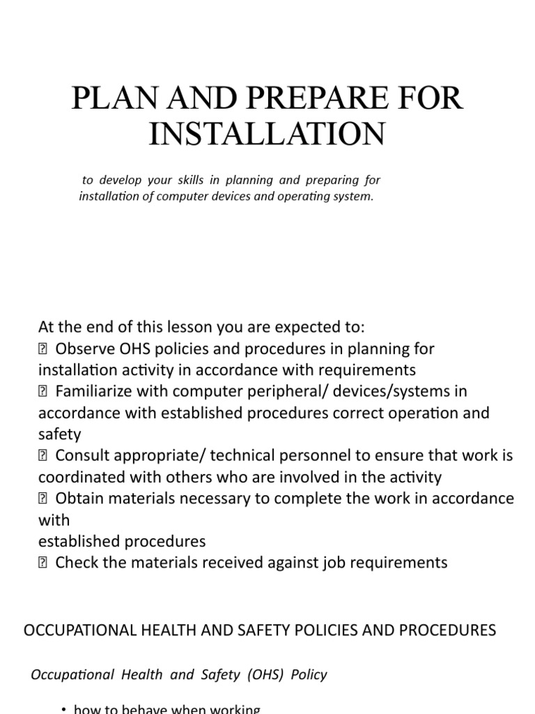 Lesson 2 PLAN AND PREPARE FOR INSTALLATION | Download Free PDF ...